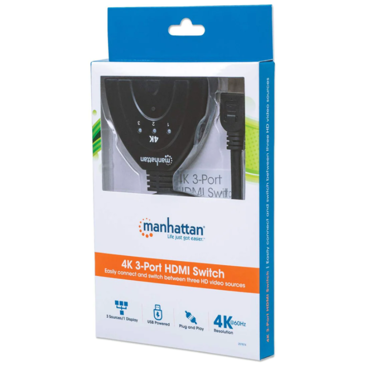 HUB SPLITTER 1XHDMI INP (F) TO 3xHDMI Out (F) 4K@60Hz MANHATTAN